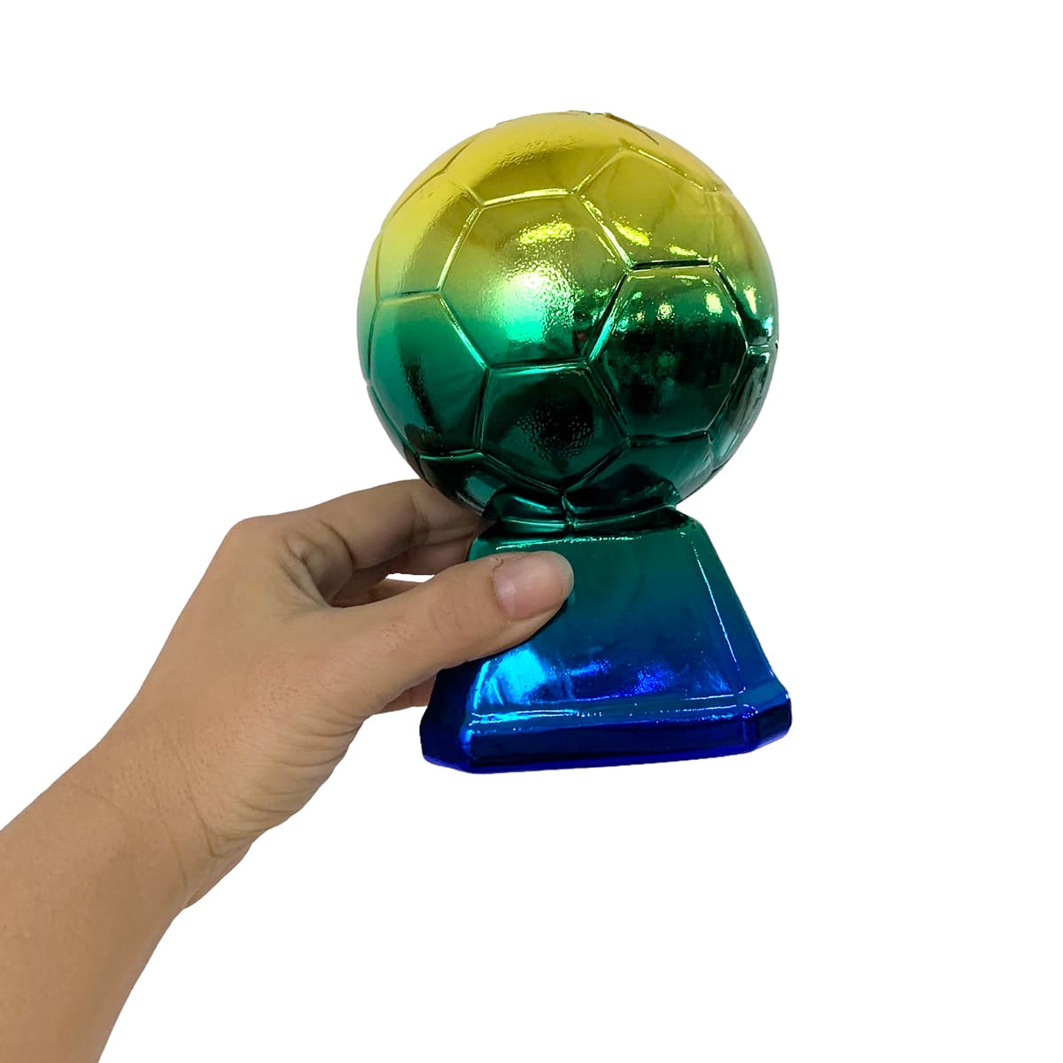 Troféu Decorativo Bola de Futebol Colorido Degradê.