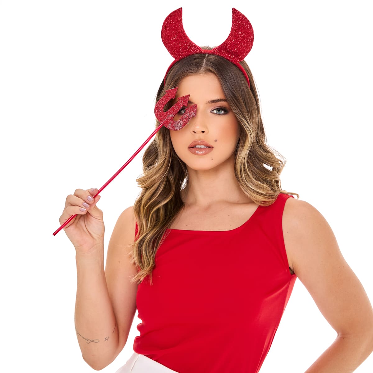 Kit Diabinha Vermelho Completo Fantasia Cosplay Carnaval Melhor Preço!