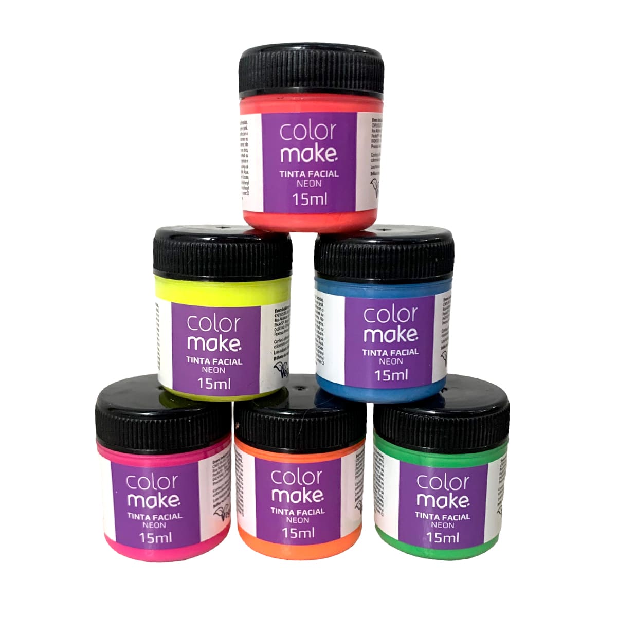 Kit Tinta Líquida Fluorescente 6 Cores Neon com Pincel