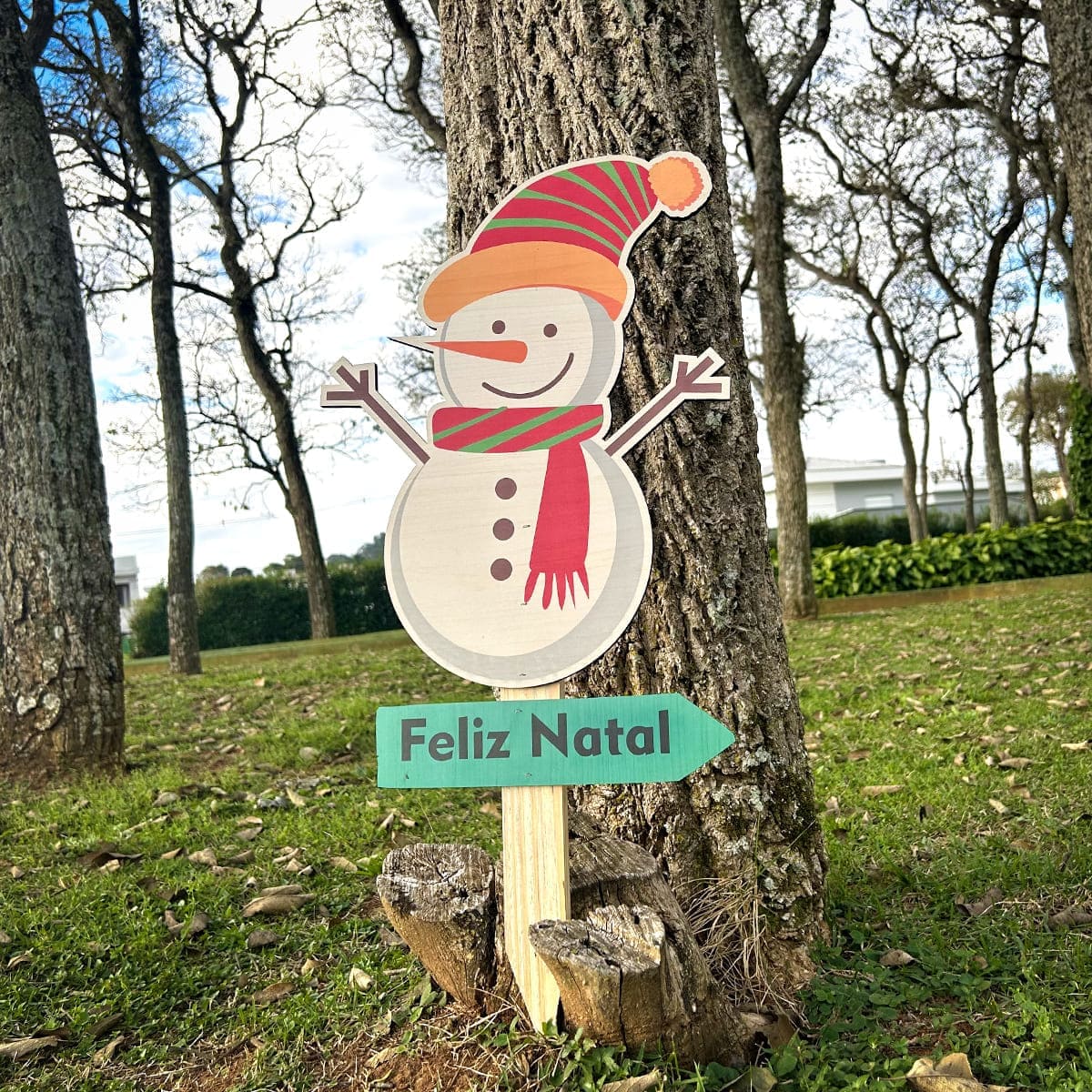 Estaca Boneco de Neve Decoração Natal em MDF.