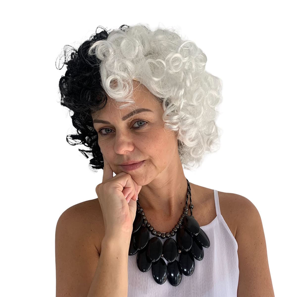 Peruca cacheada Black Preta e Branca